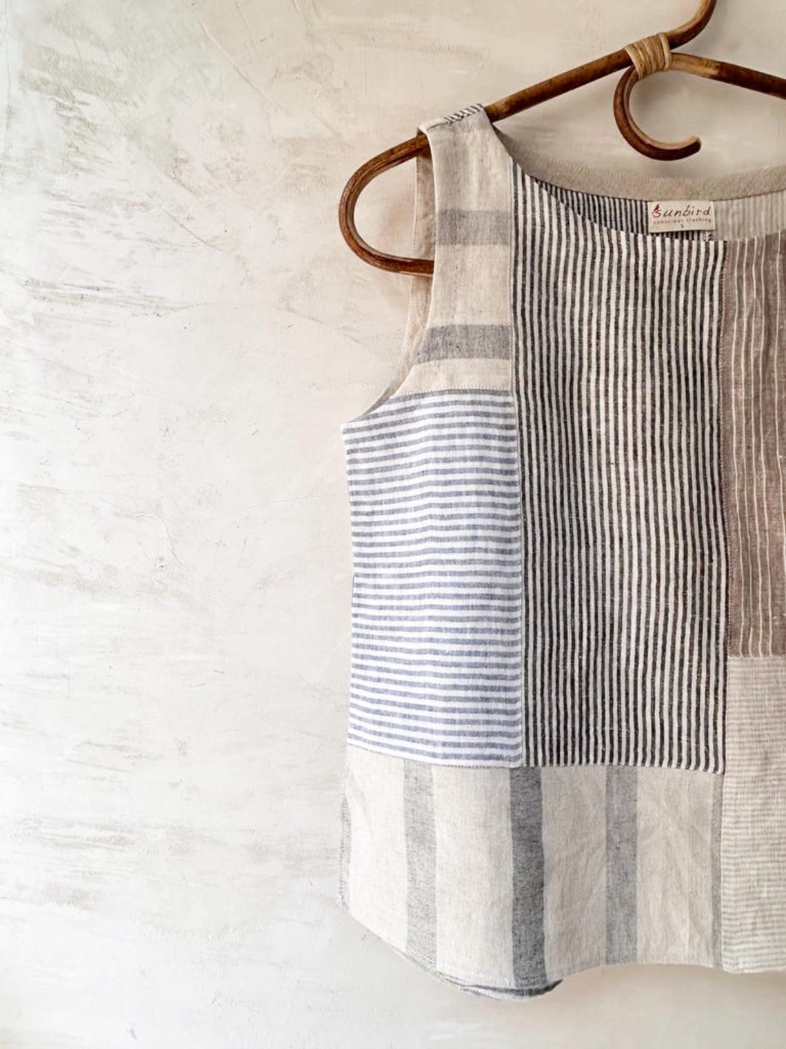 Striped Linen Patchwork Sleeveless Top - Upcycled Summer Top - Etsy