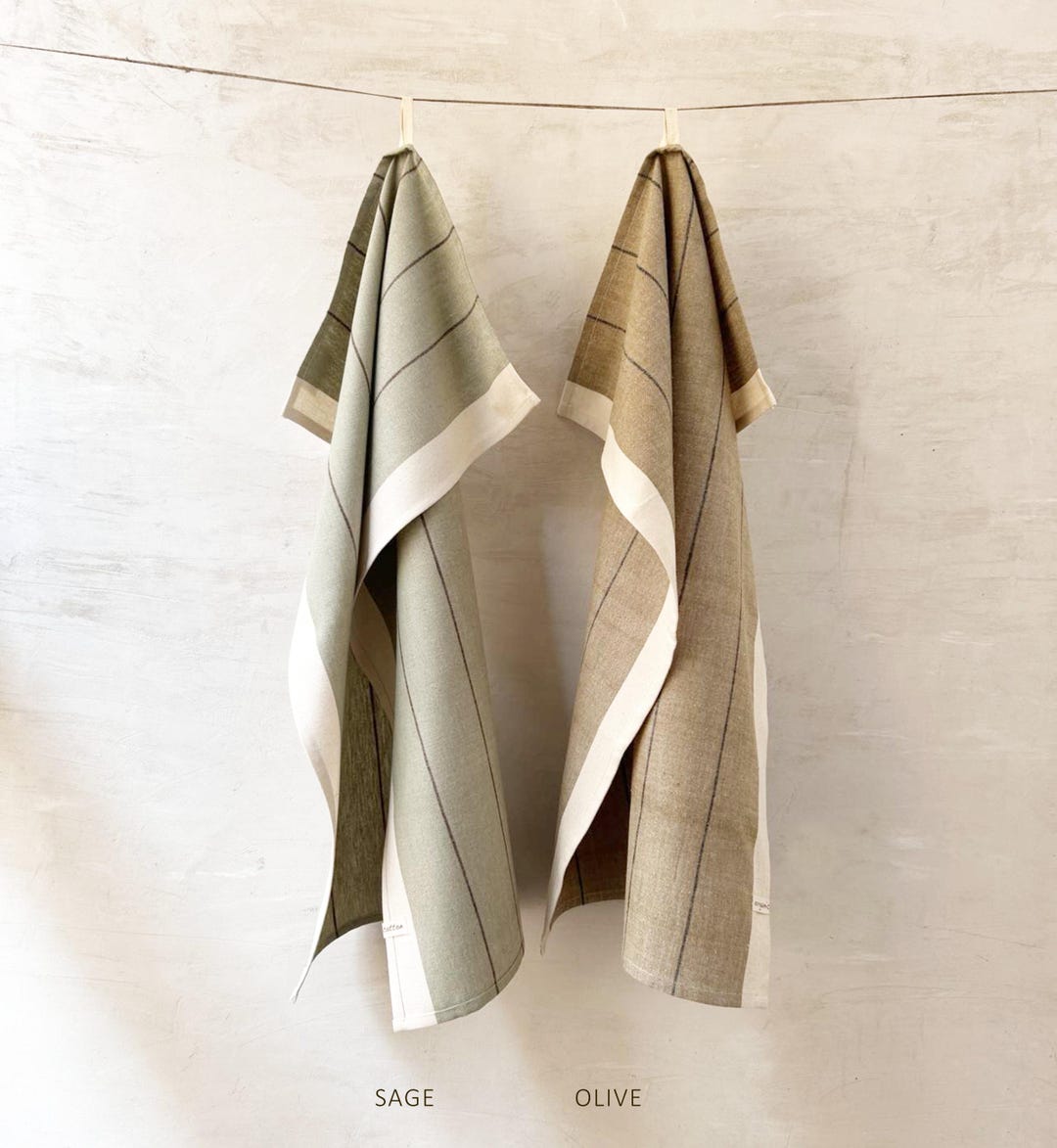 Handwoven Organic Cotton Kitchen Towels - Set of 2 - Sage, Olive, Brass ...