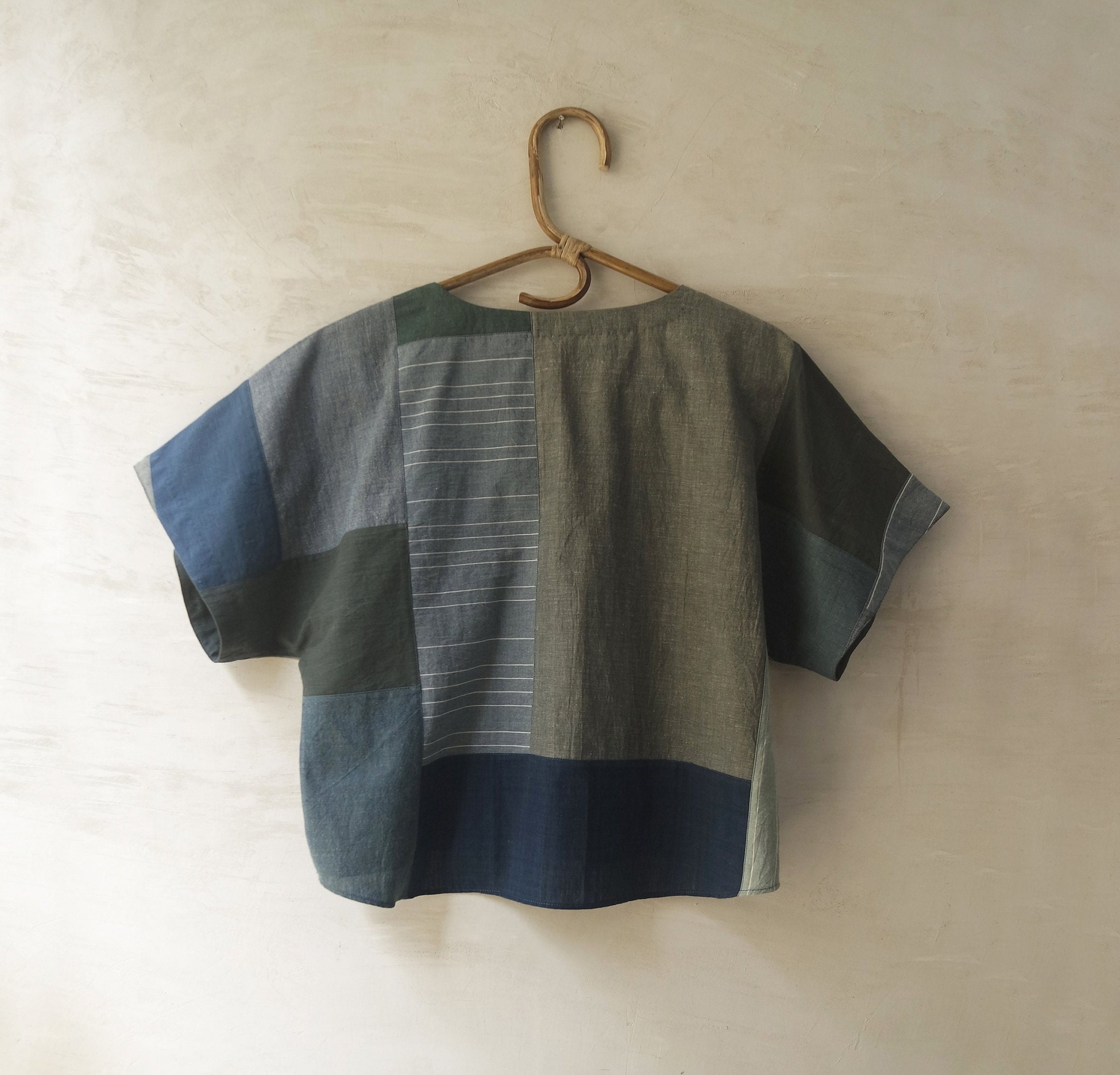 Organic Women's patchwork top, Upcycled, Handwoven Organic Cotton ...