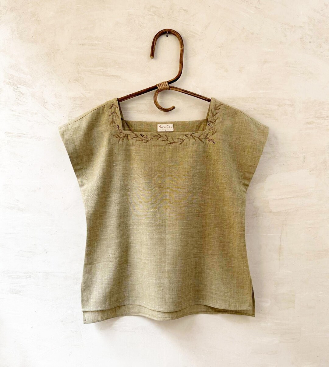 Handspun Organic Cotton Top: Square Neck With Hand Embroidery, Hand ...