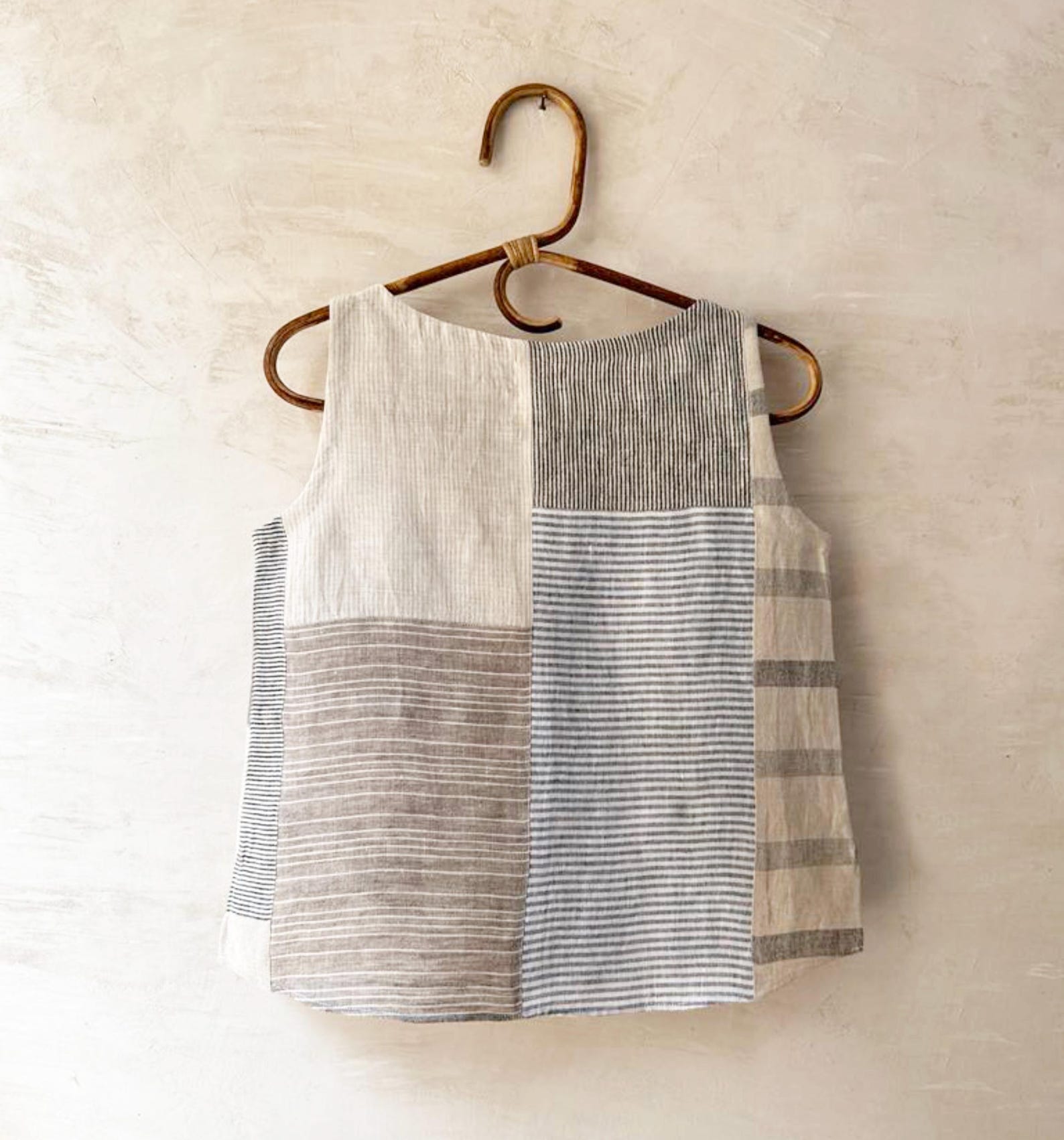 Striped Linen Patchwork Sleeveless Top - Upcycled Summer Top - Etsy