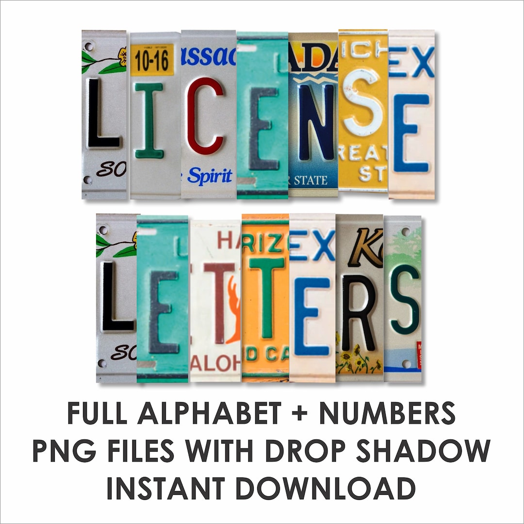 License Plate Font Letter Alphabet PNG Digital Download ( Rustic ...