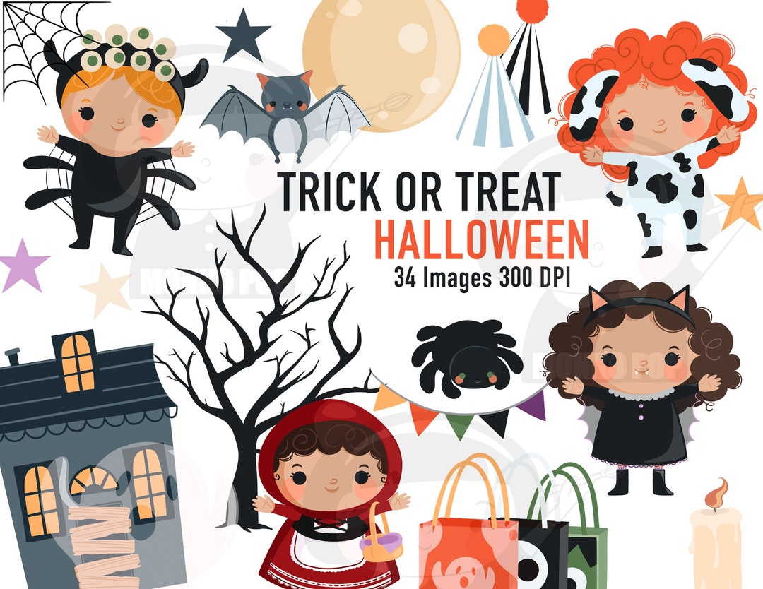 Halloween Clipart, Trick or Treat, Cute Characters, Halloween Decor ...
