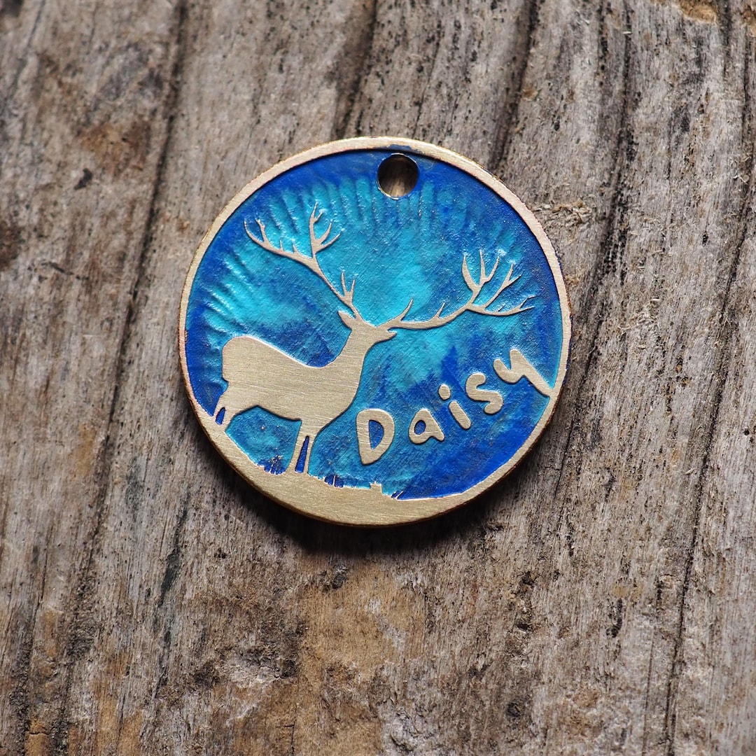 Personalized Deer Pet ID Tag: Handmade Brass Dog Cat Collar - Etsy