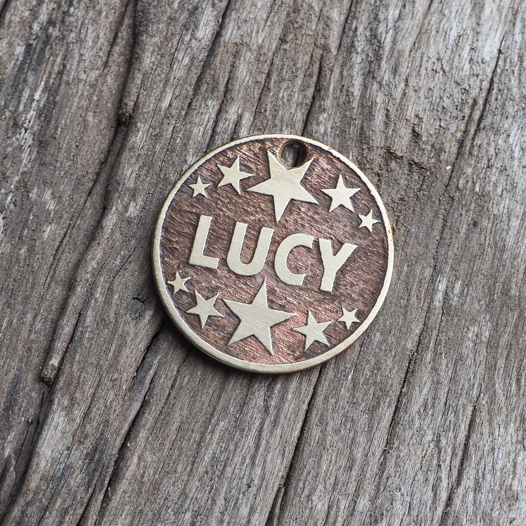 Personalized Stars Pet ID Tag: Engraved Brass Dog Cat Collar Tag - Etsy