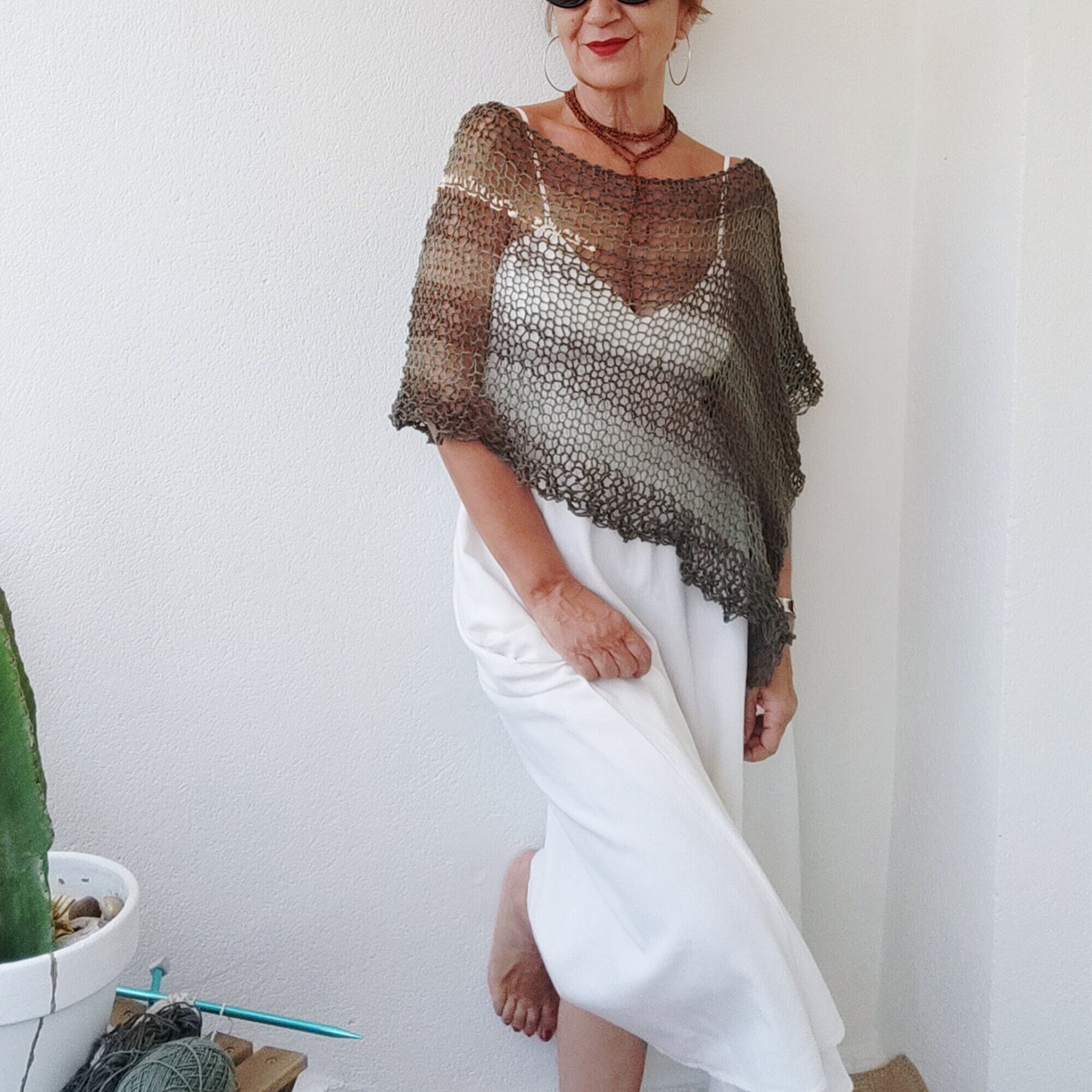 Sheer Summer Ponchos, Summer Cotton Ponchos, Vegan Cotton Poncho, Boho ...