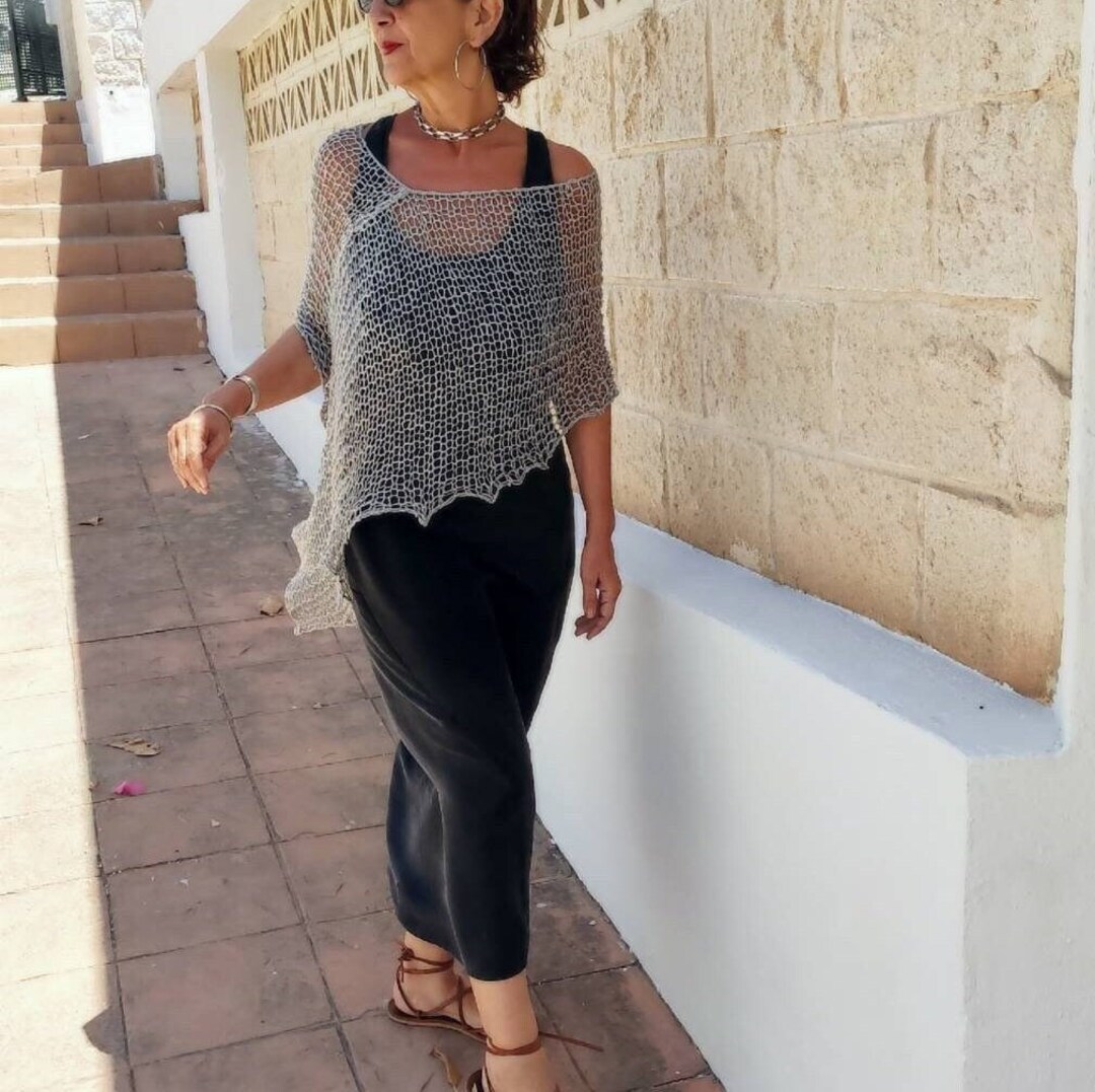 Linen Light Poncho, Minimalist Gray Poncho, Sheer Gray Wrap, Summer ...