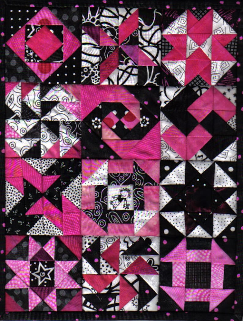 Pink and Black Color Play Mix and Match Sampler Quilt Pattern - Etsy