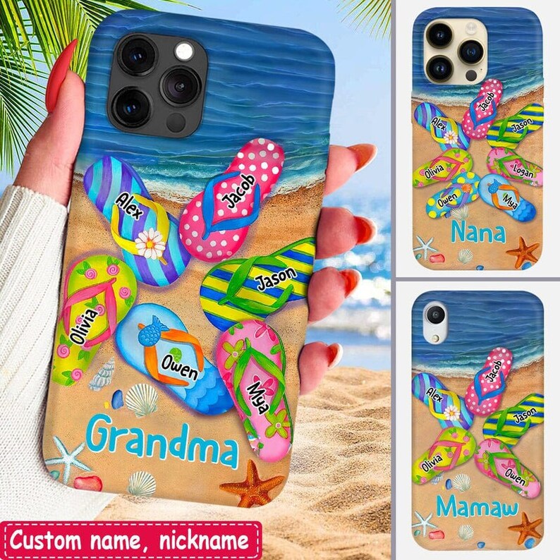 Grandma Summer Flip Flop on the Beach Personalized Phone Case Perfect ...