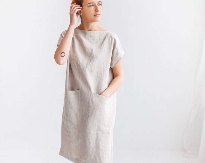 Shift Linen Dress in MIDI Length / Natural Non Dyed Linen - Etsy