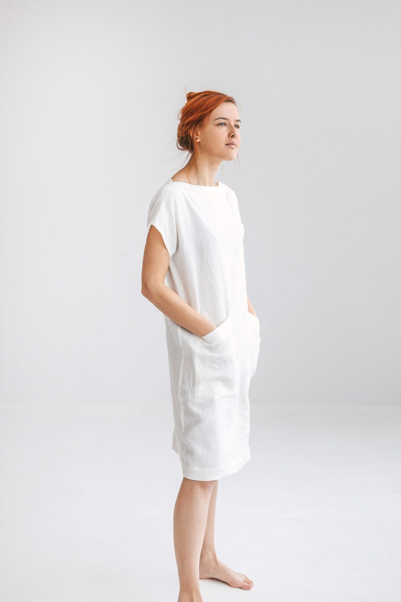 Shift Linen Dress for Women With Front Pockets in MIDI Length - Etsy