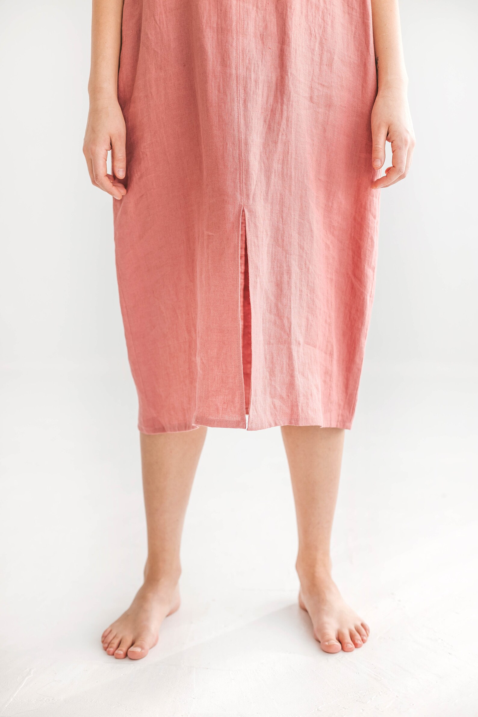 Linen Deep V Neck Long Dress for Women TULA/ Short Sleeve - Etsy