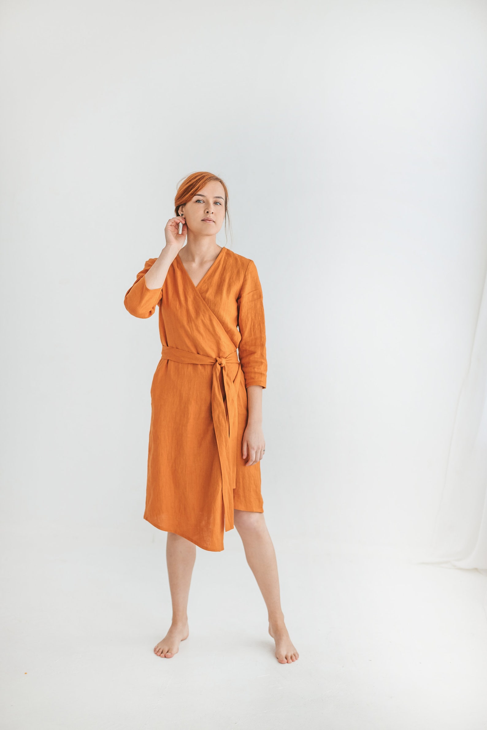 Asymmetrical Linen Wrap Dress / MIDI Length Linen Wraparound - Etsy