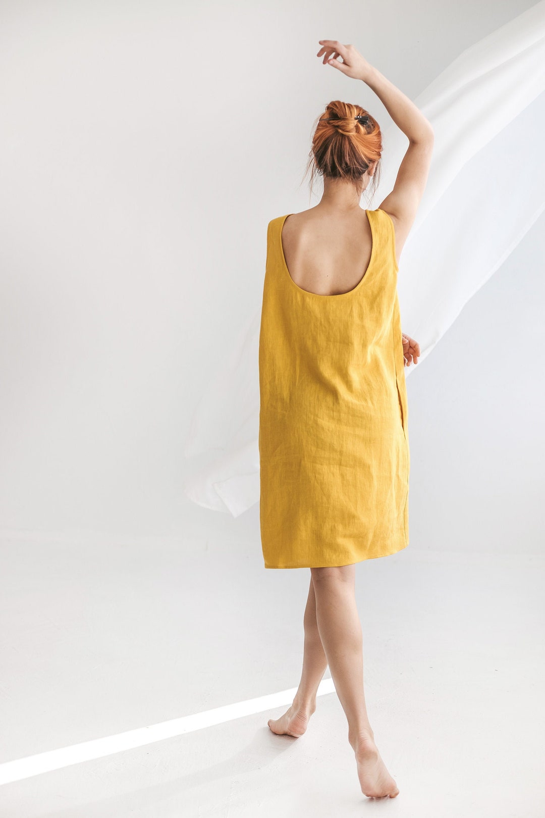 Sleeveless Linen Dress With Openback MIDI Length With - Etsy