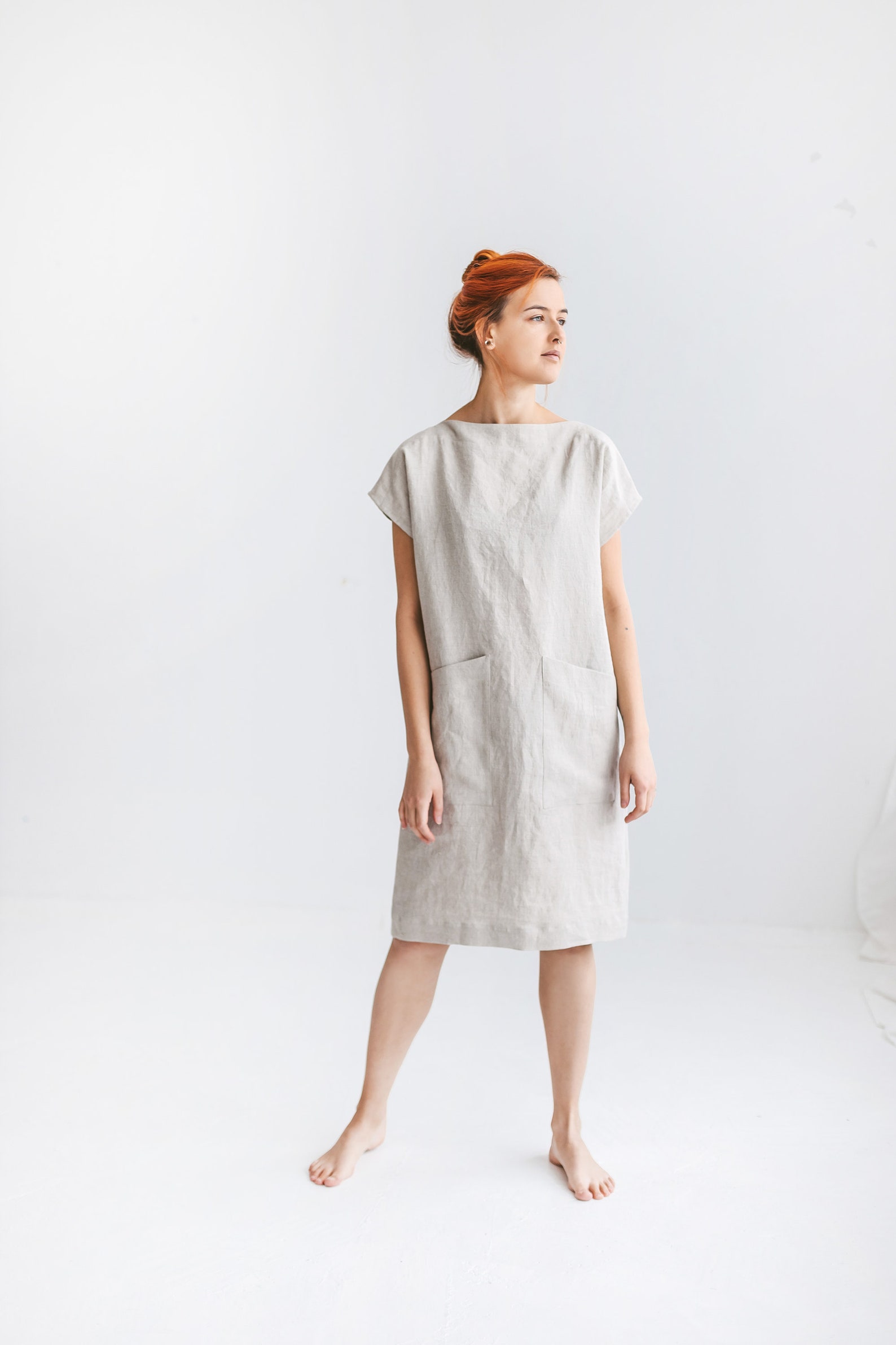 Shift Linen Dress for Women With Front Pockets in MIDI Length - Etsy