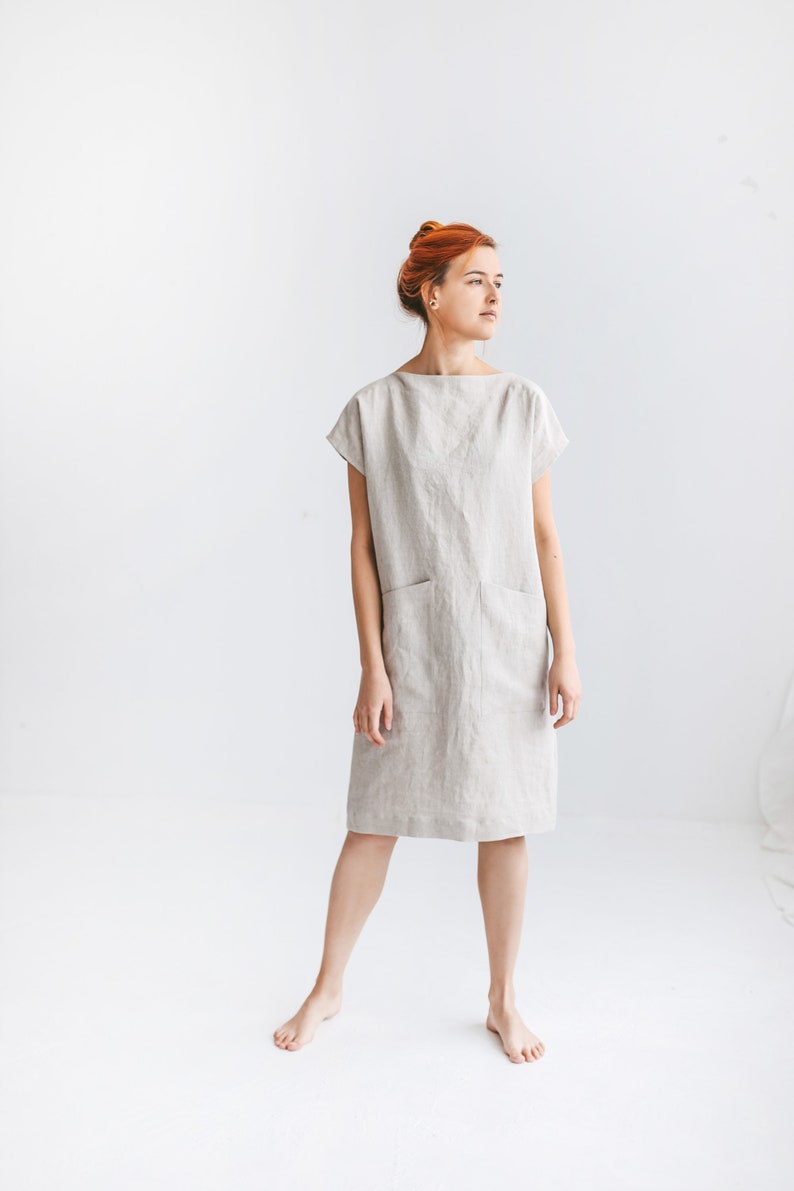 Shift Linen Dress for Women With Front Pockets in MIDI Length - Etsy