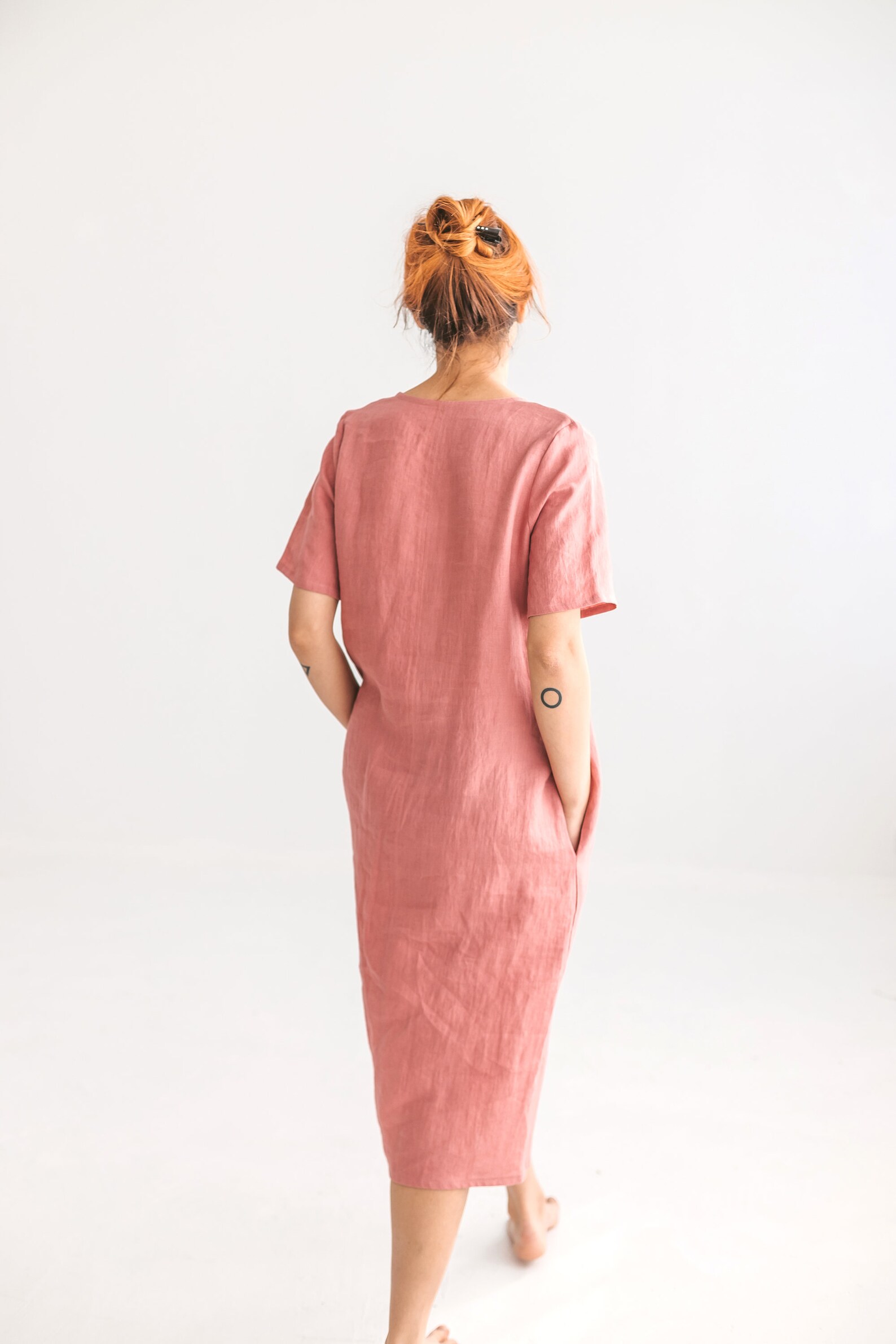 Linen Deep V Neck Long Dress for Women TULA/ Short Sleeve | Etsy