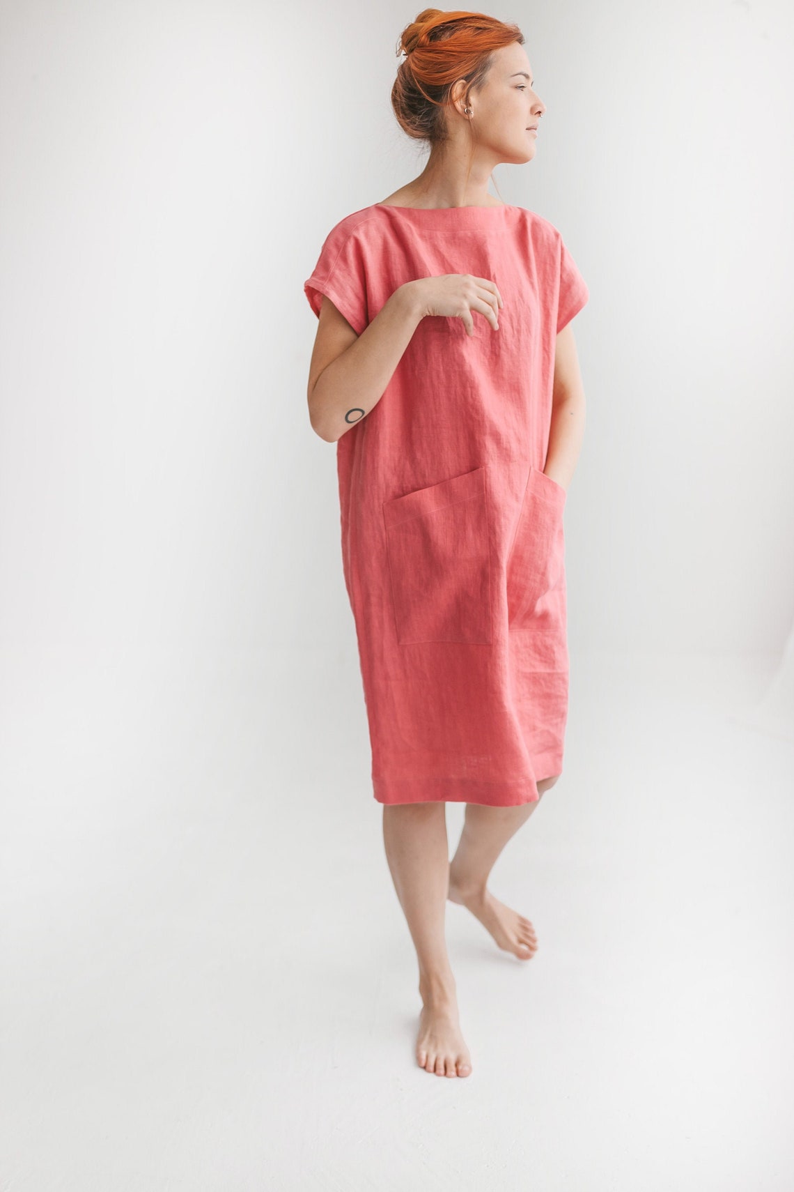 Shift Linen Dress for Women With Front Pockets in MIDI Length - Etsy