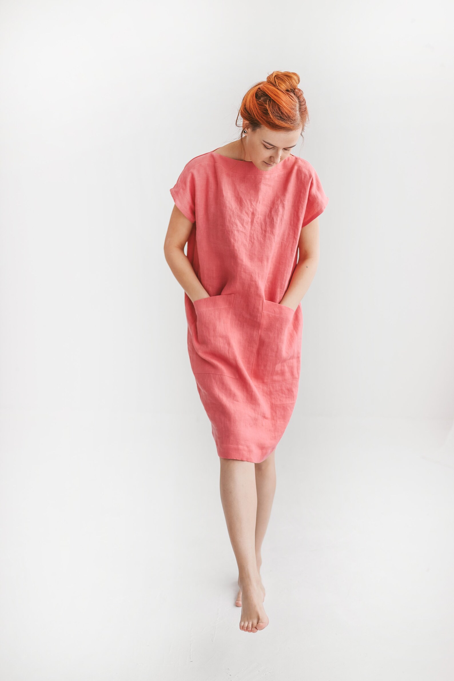 Shift Linen Dress for Women With Front Pockets in MIDI Length - Etsy