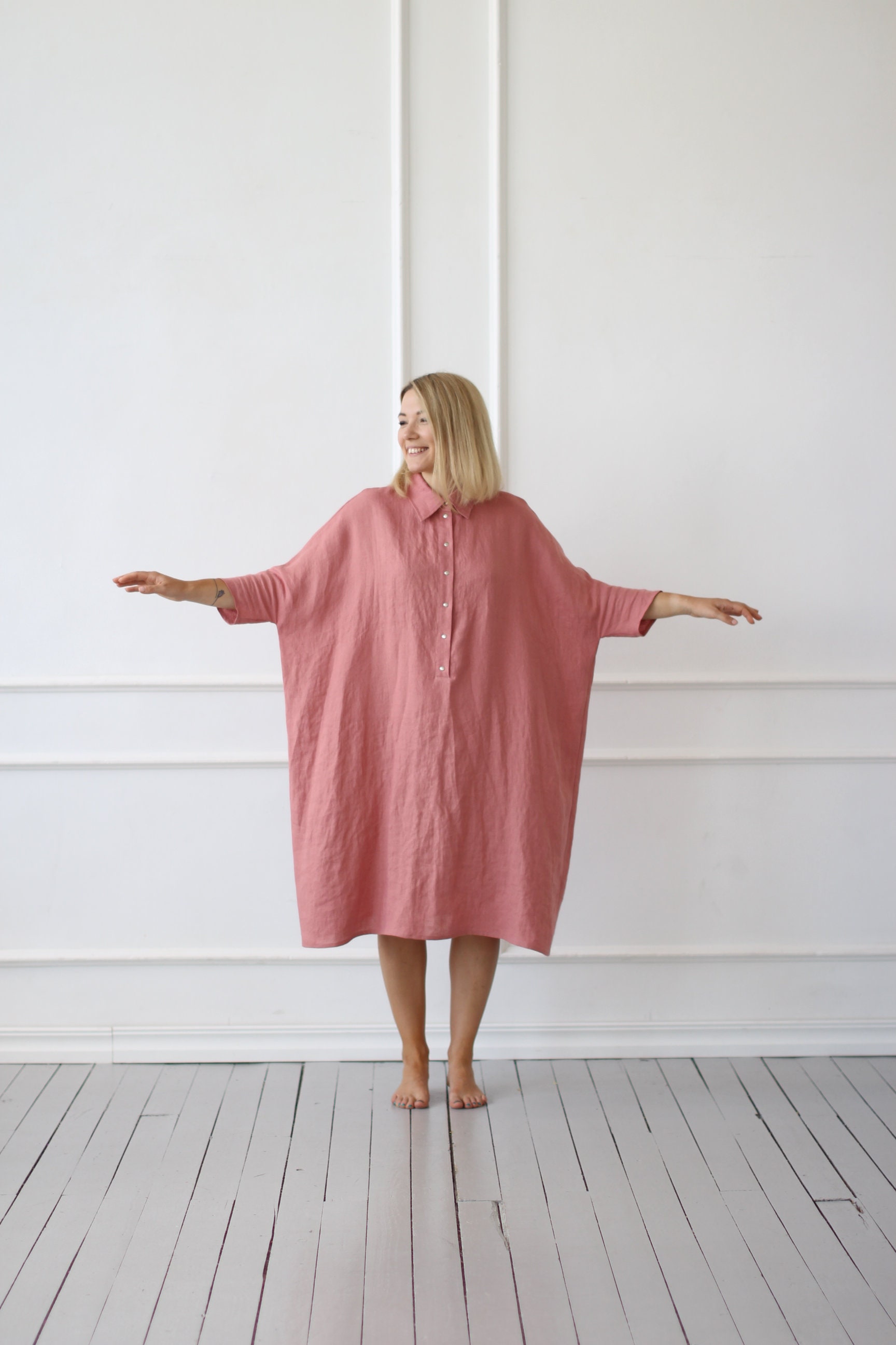 Japan style linen kimono dress Linen dress oversized loose | Etsy