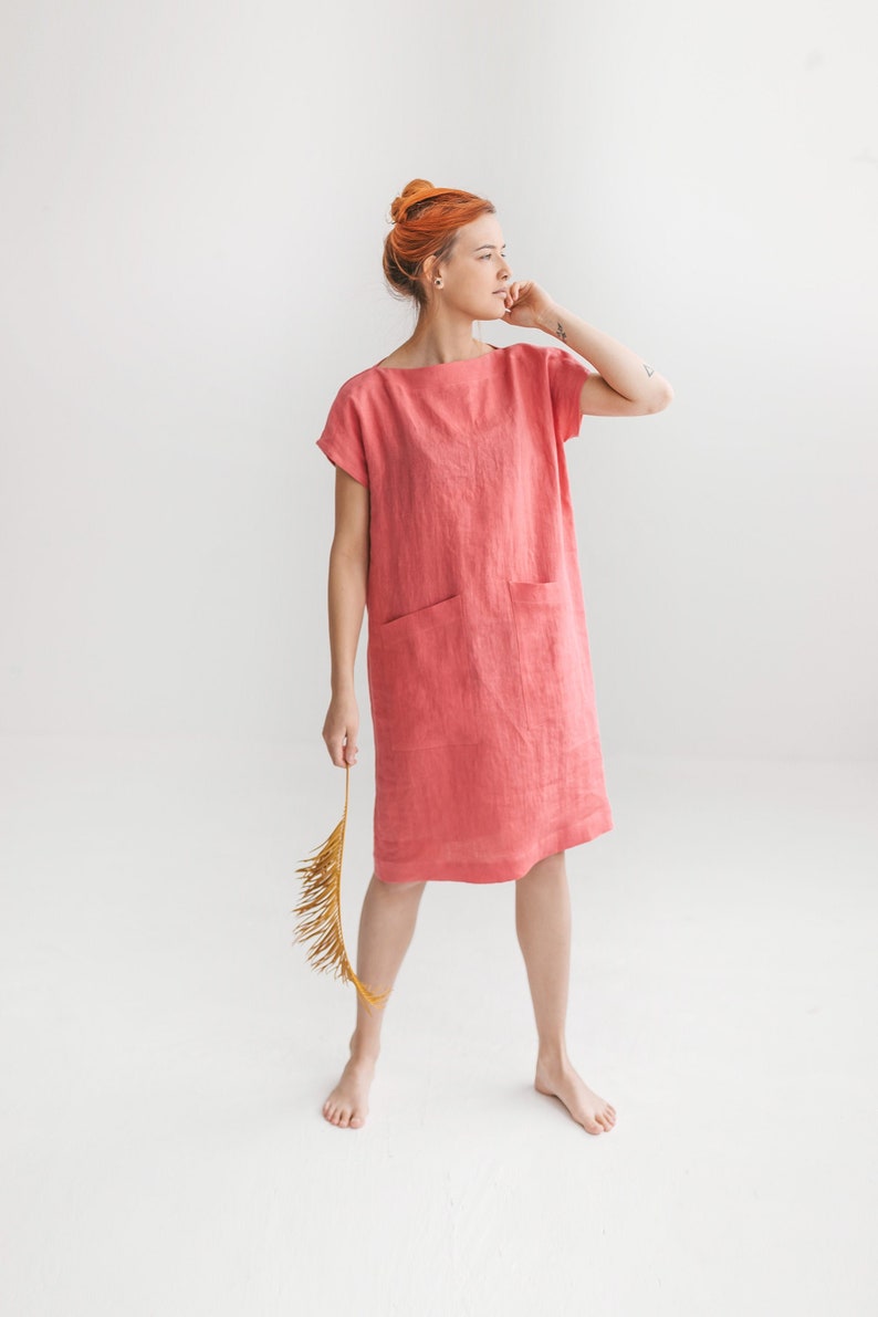 Shift Linen Dress for Women With Front Pockets in MIDI Length - Etsy