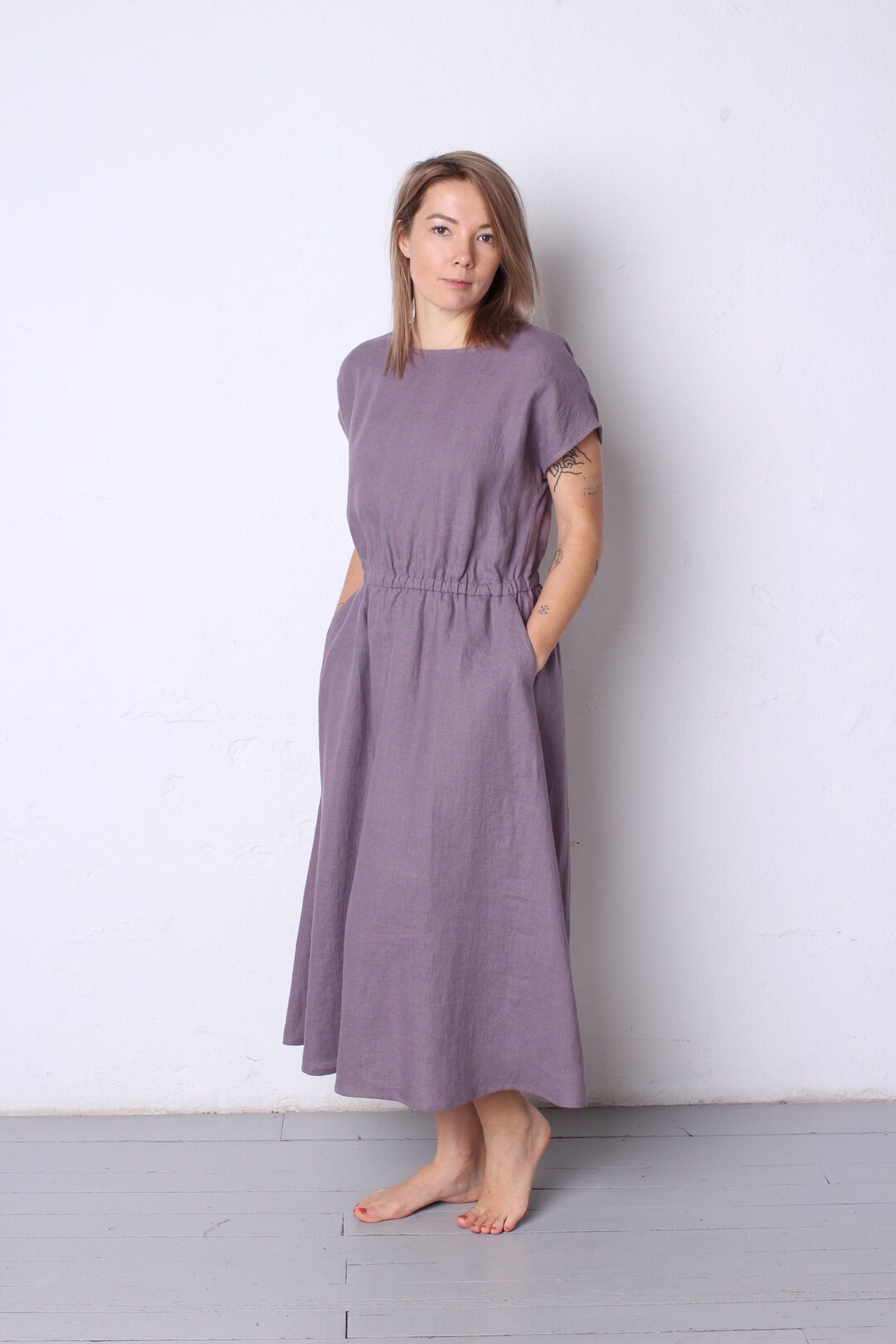 Linen Dress, Dresses for Women, Natural Linen Dress, Kimono Sleeve ...