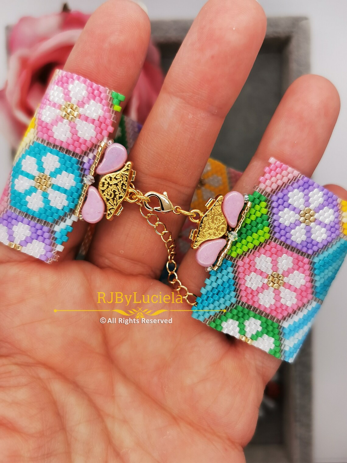Easter Flowers Peyote Pattern- Even Count| Peyoted Pattern | Peyote ...