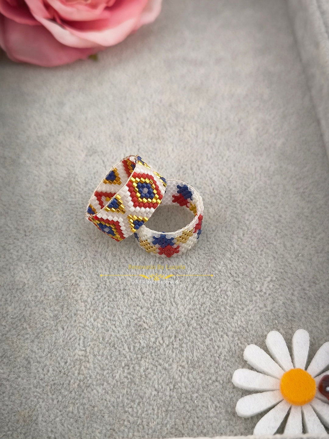 July Special Stars Ring Pattern 3 Patterns in One Odd Count Peyote Ring Beaded Ring Pattern ...