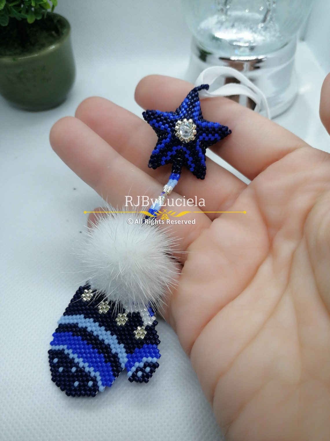 Blue Ice Flower Mitten and Tutorial Peyote Star 3d Peyote - Etsy