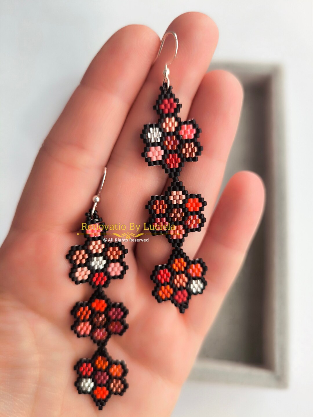 Red Sequin Earrings Pattern- Brick Stitch | Brick Stitch Earrings Earrings Pattern Brick Stitch ...