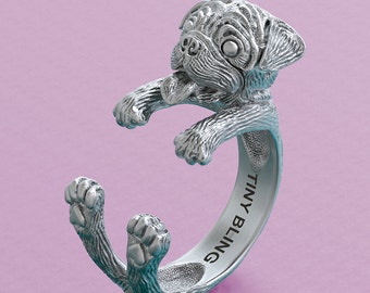 Pug Cuddle Wrap Ring in Sterling Silver and Gold by Tinybling | Etsy