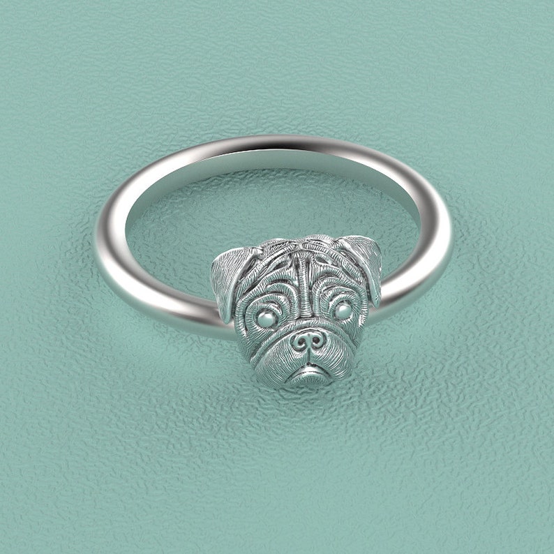 Handmade PUG Face Ring in Sterling Silver by Tinybling Jewelers - Etsy