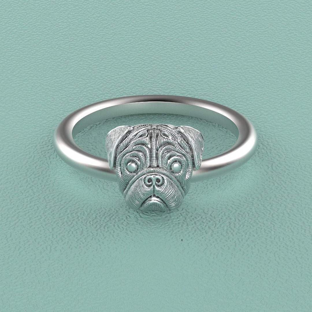 Handmade PUG Face Ring in Sterling Silver by Tinybling Jewelers - Etsy