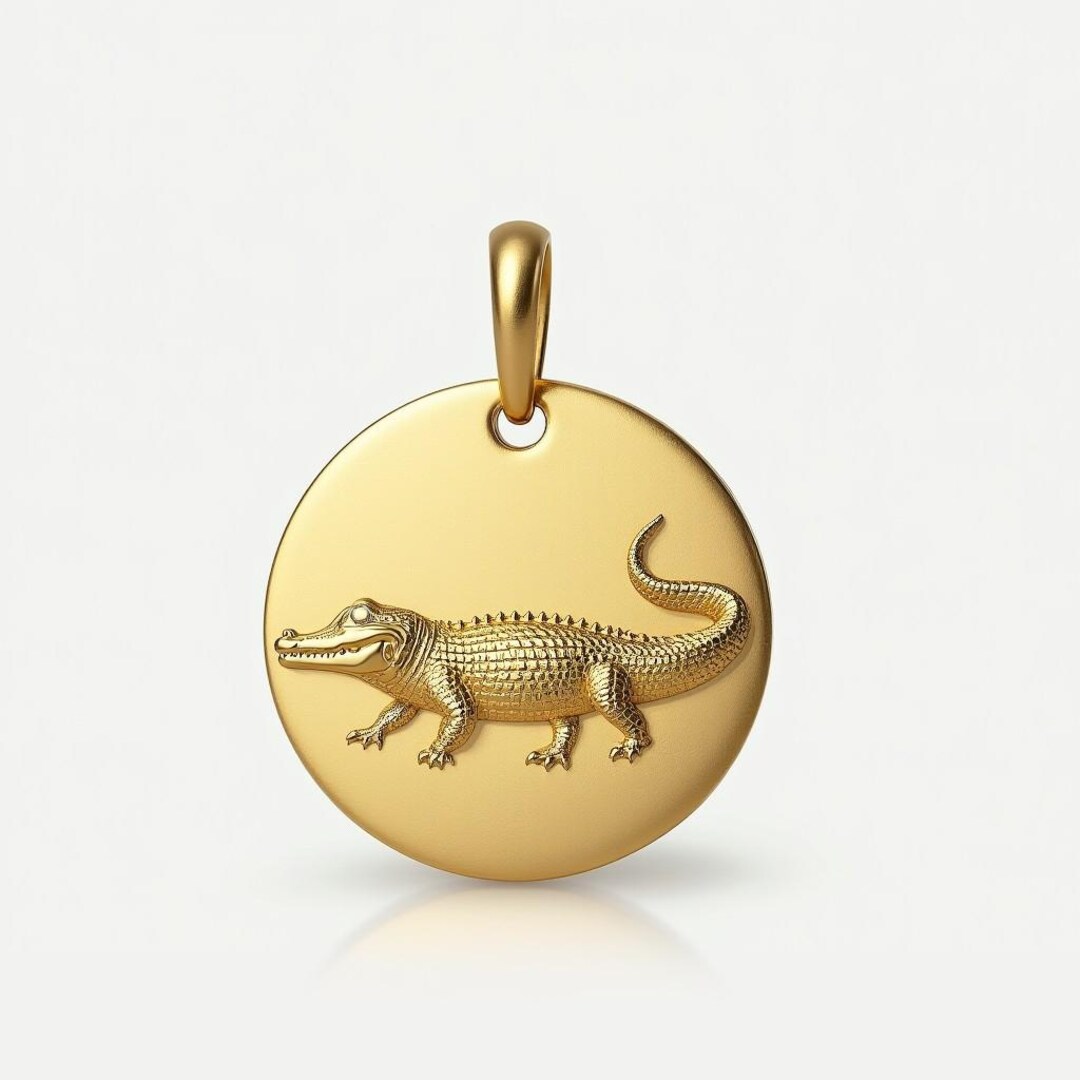 Embossed Alligator Coin Pendant – 19mm Textured Gator Necklace in 14K ...