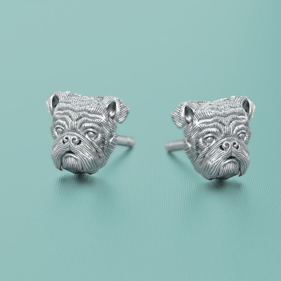 Handmade English Bulldog Earring Studs in Sterling Silver for All the ...