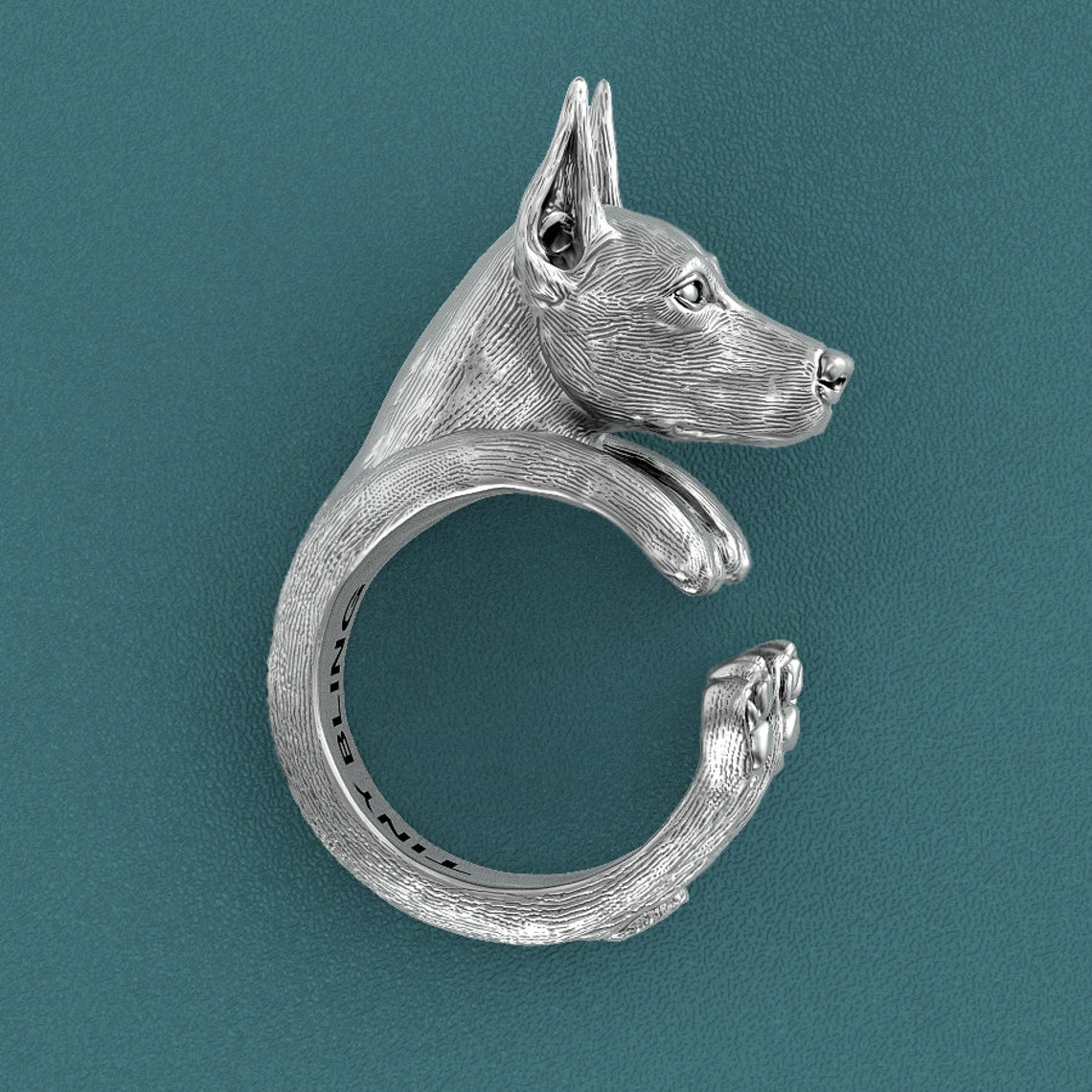 Handmade Doberman Pinscher Jewelry Ring. 925 Sterling Silver or 14K ...