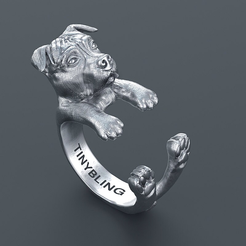 Pit Bull Cuddle Ring in 14k Gold and Sterling Silver Handmade | Etsy