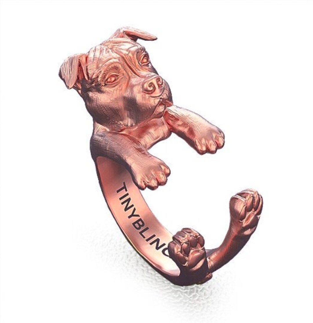 Handmade Pit Bull Cuddle Wrap Ring in Sterling Silver, Gold or Platinum ...