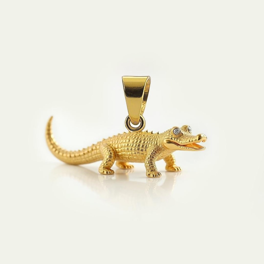 3D Alligator Pendant With Diamond Eyes – 14K Gold or Sterling Silver ...