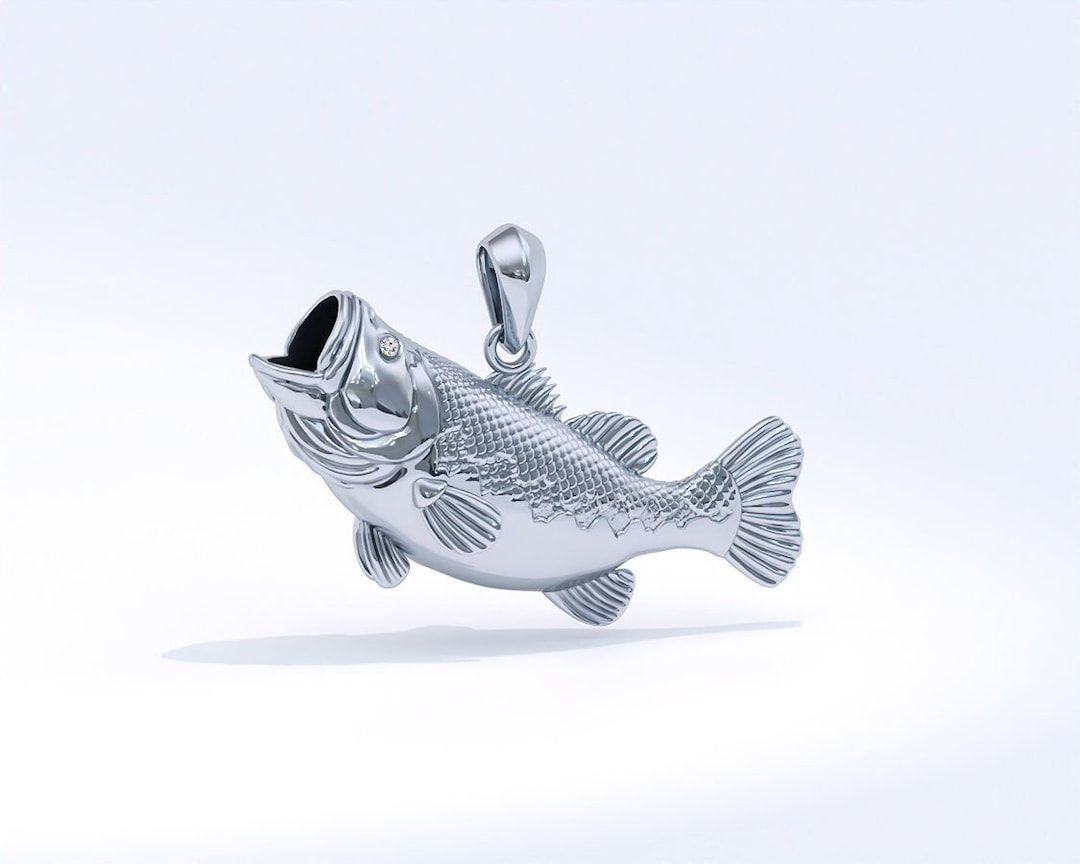 Largemouth Bass Pendant Sterling Silver With Genuine Diamond Eyes ...