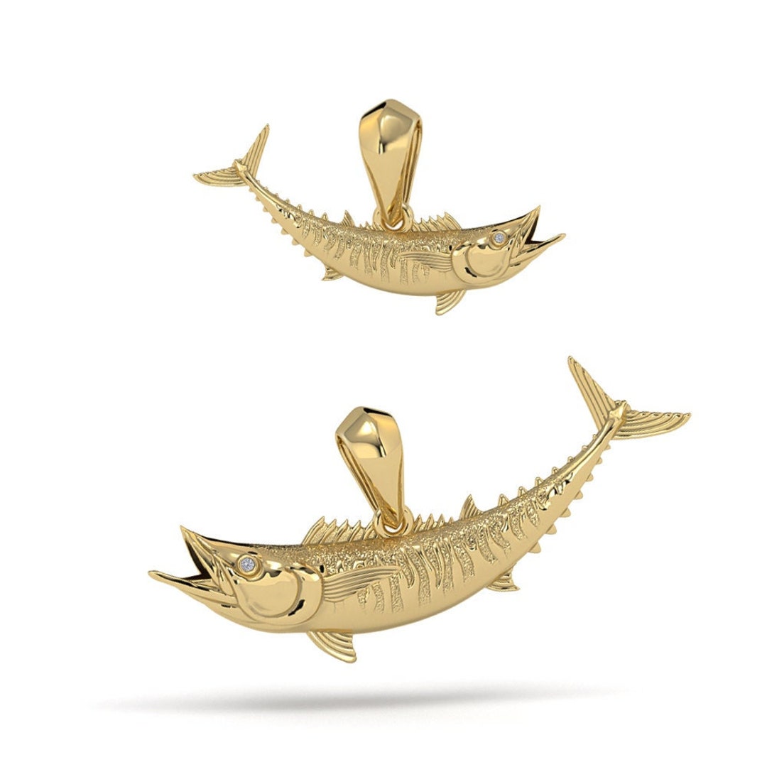 Wahoo Fish Pendant in 14K Yellow or White Gold With Genuine Diamond ...
