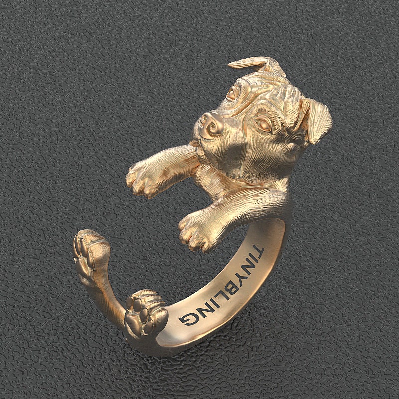 Pit Bull Cuddle Ring in 14k Gold and Sterling Silver Handmade | Etsy