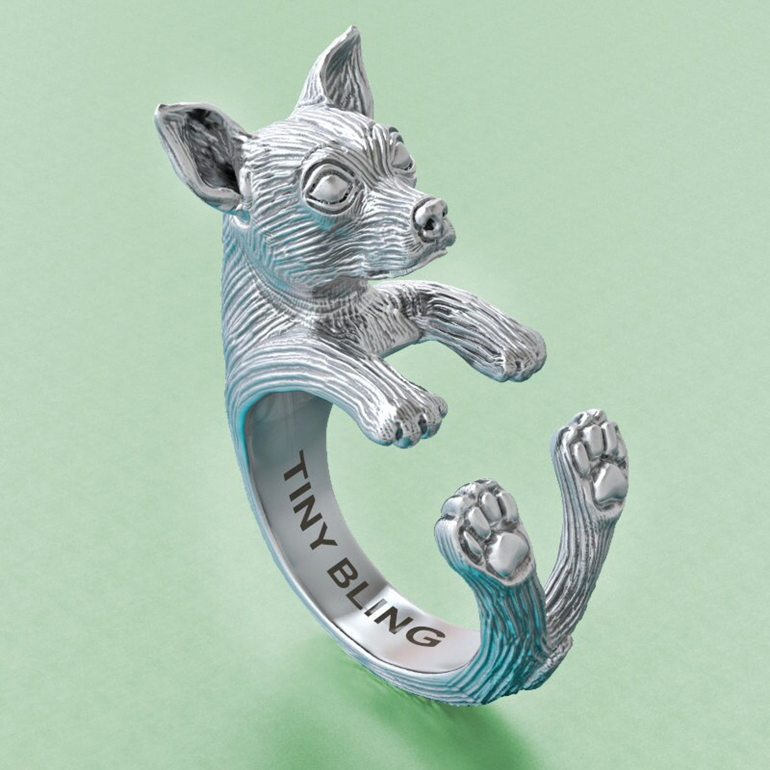 Chihuahua Cuddle Ring in Sterling Silver. Handmade Jewelry - Etsy