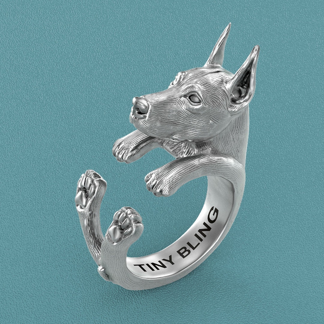 Handmade Doberman Pinscher Jewelry Ring. 925 Sterling Silver or 14K ...
