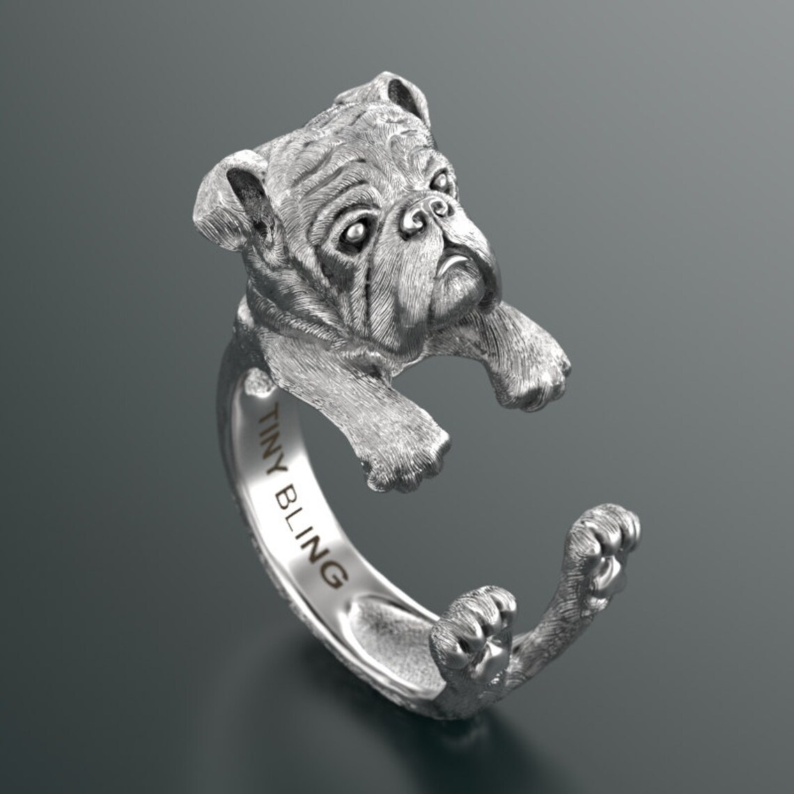 Handmade English Bulldog Ring in Oxidized Sterling Silver - Etsy
