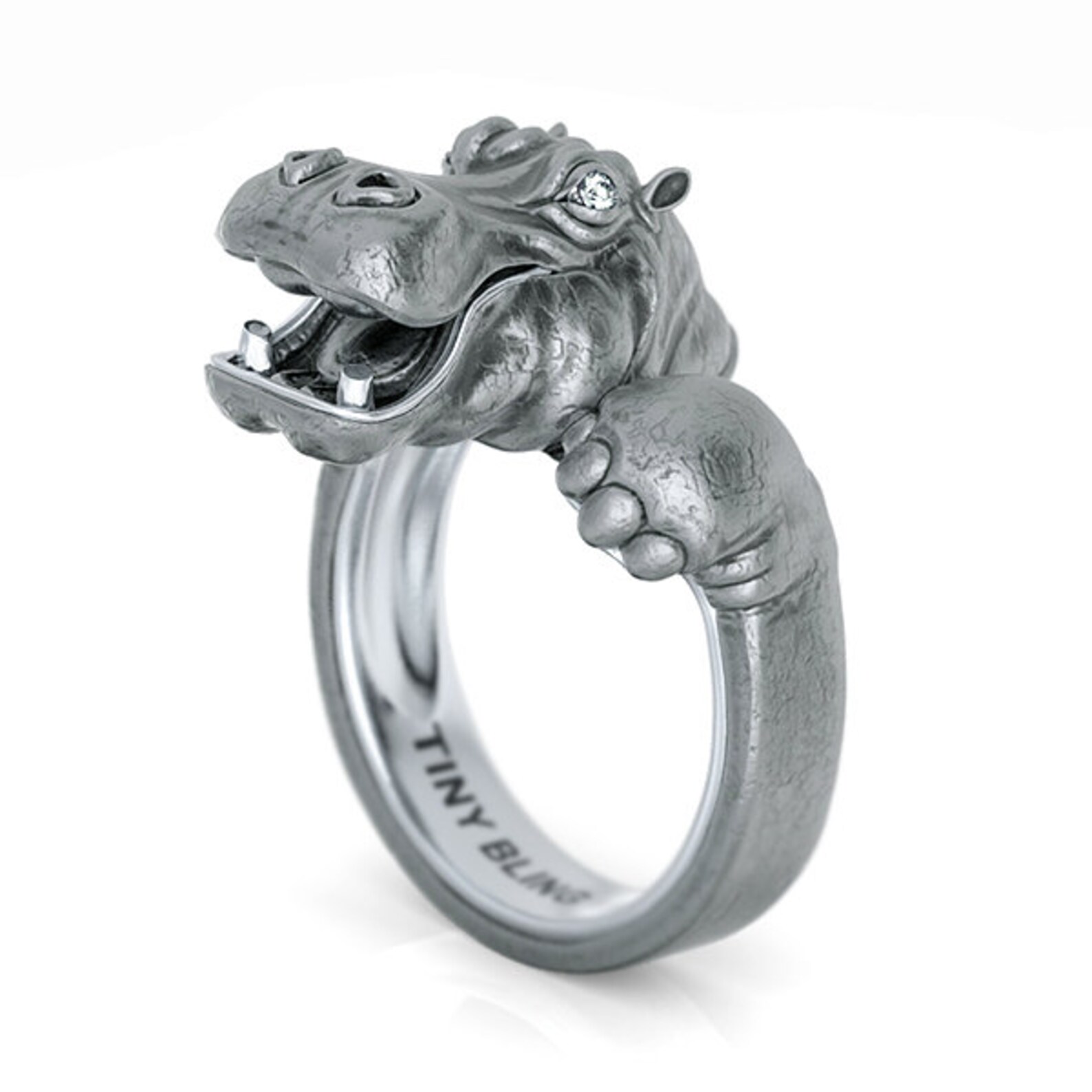Happy Hippo Hippopotamus Diamond Snuggle Animal Ring in Sterling Silver ...