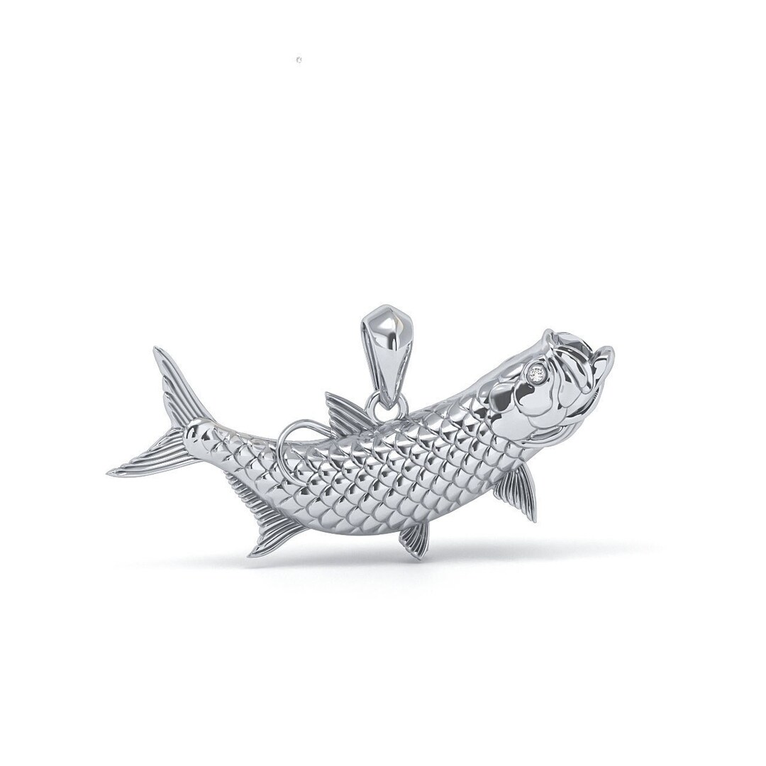 Sterling Silver TARPON Pendant With Genuine Diamond Eyes - Etsy