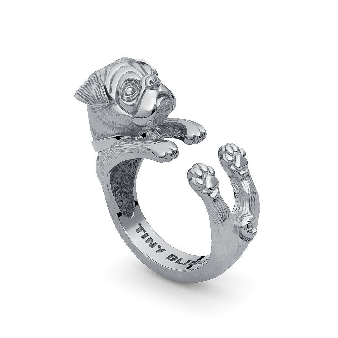 Pug Cuddle Wrap Ring in Sterling Silver or 14K Gold by Tinybling ...