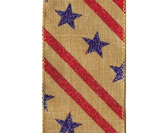 Red White Star Wired Ribbon Wired Ribbon Spirit Ribbon Bow | Etsy