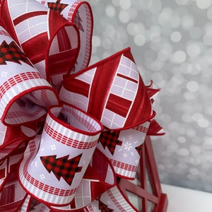 Christmas Red Black Buffalo Check Christmas Trees Bow, Lantern Bow ...